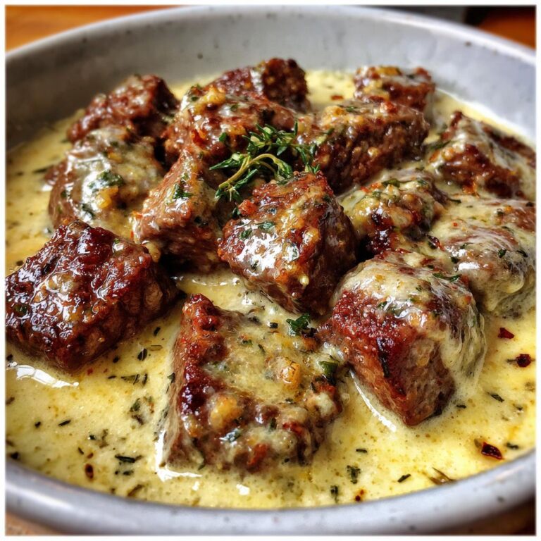 Tender steak cubes in tempting parmesan cream sauce (20-Minute ...